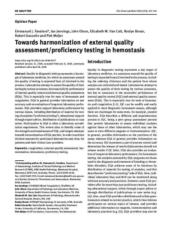 (PDF) Towards harmonization of external quality assessment/proficiency ...