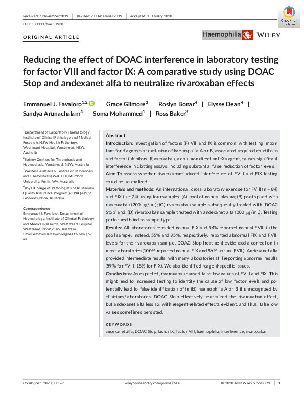 (PDF) Reducing the effect of DOAC interference in laboratory testing ...