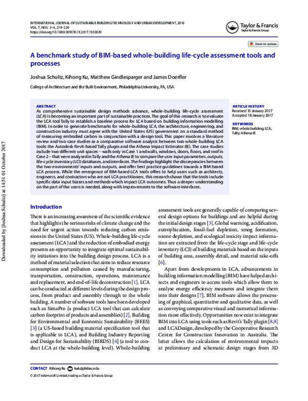 Pdf A Benchmark Study Of Bim Based Whole Building Life Cycle