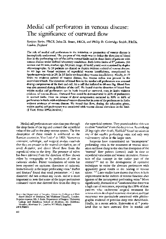 (PDF) Medial calf perforators in venous disease: The significance of ...