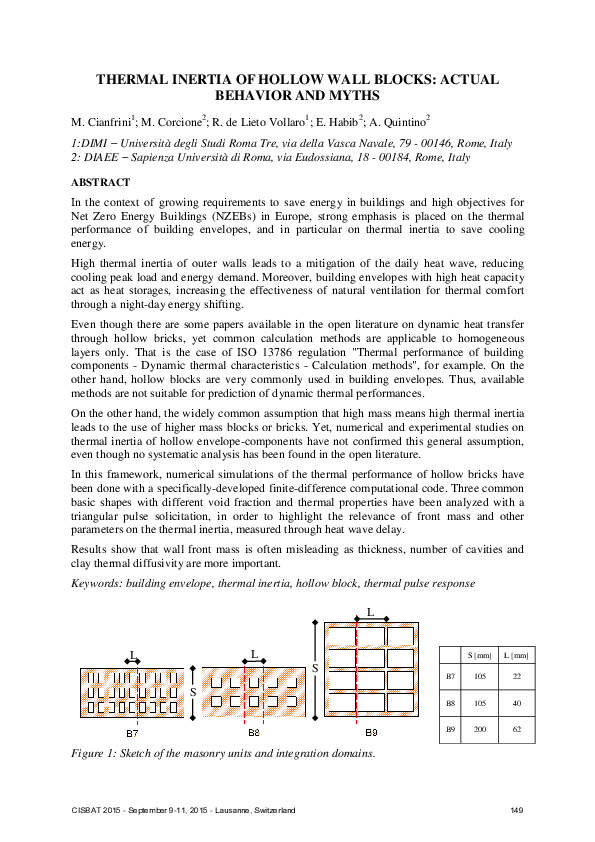 (PDF) Thermal inertia of hollow wall blocks: actual behavior and myths