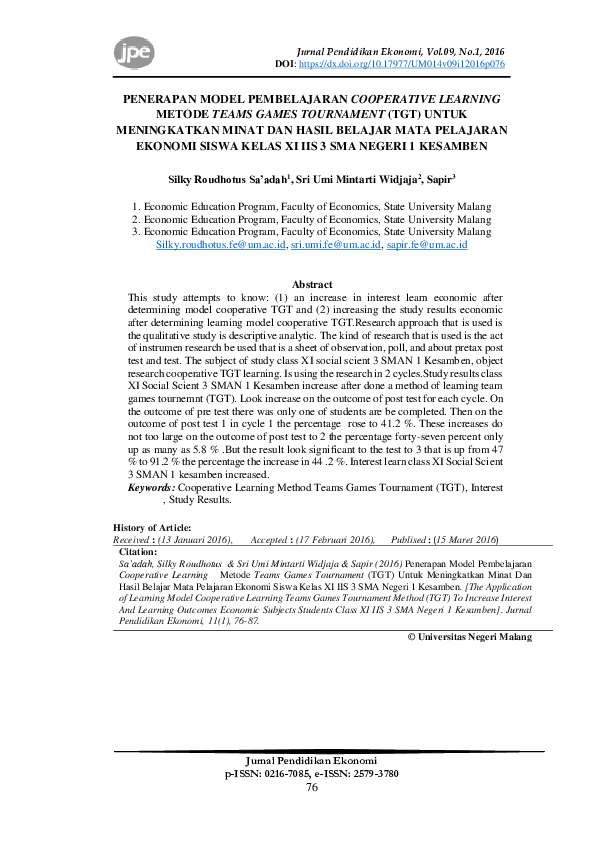 (PDF) Penerapan Model Pembelajaran Cooperative Learning Metode Teams Games Tournament (TGT ...
