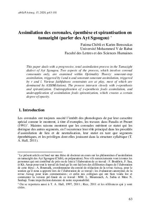 (PDF) Assimilation des coronales, épenthèse et spirantisation en ...