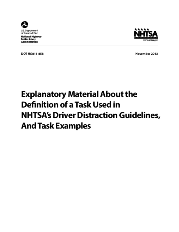 (PDF) Explanatory Material About the Definition of a Task Used in NHTSA ...
