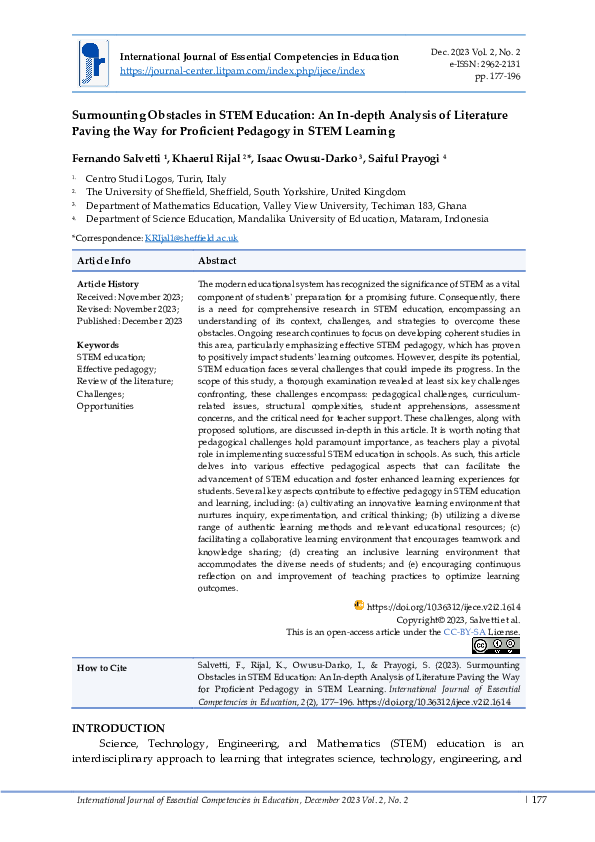 (PDF) Surmounting Obstacles in STEM Education: An In-depth Analysis of ...