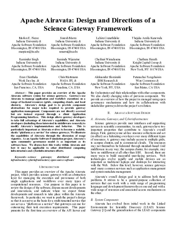 (PDF) Apache Airavata: Design and Directions of a Science Gateway Framework