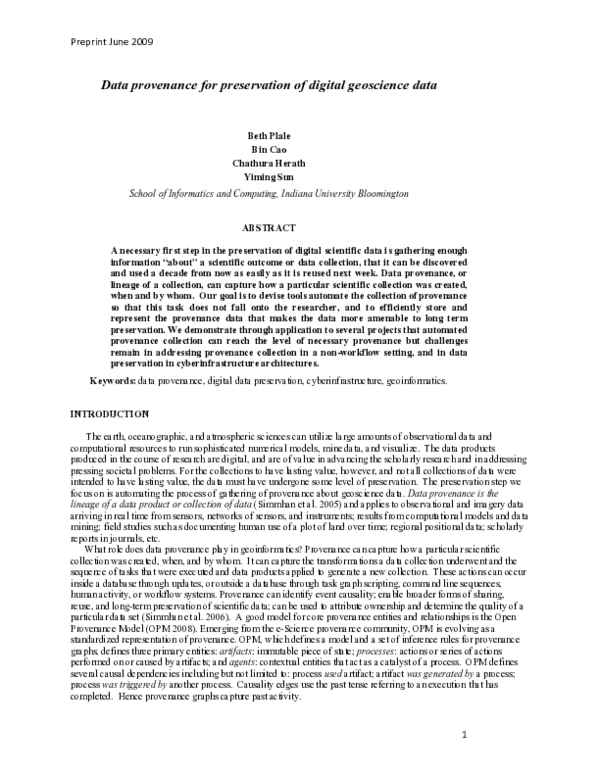 (PDF) Data provenance for preservation of digital geoscience data