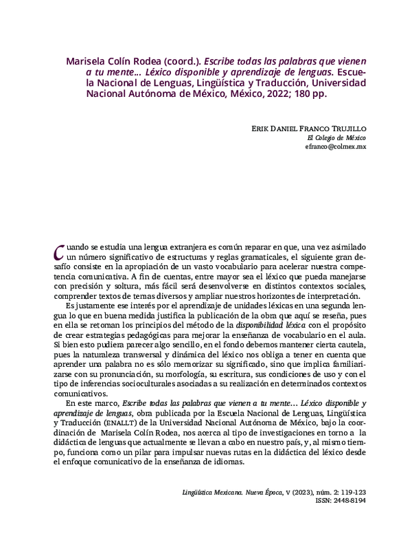 (PDF) Marisela Colí­n Rodea (coord.). Escribe todas las palabras que ...