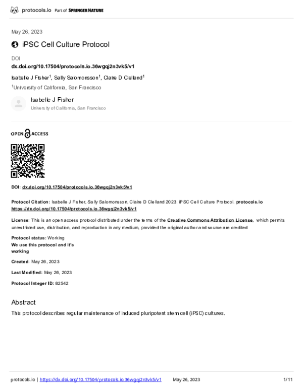 (PDF) iPSC Cell Culture Protocol v1