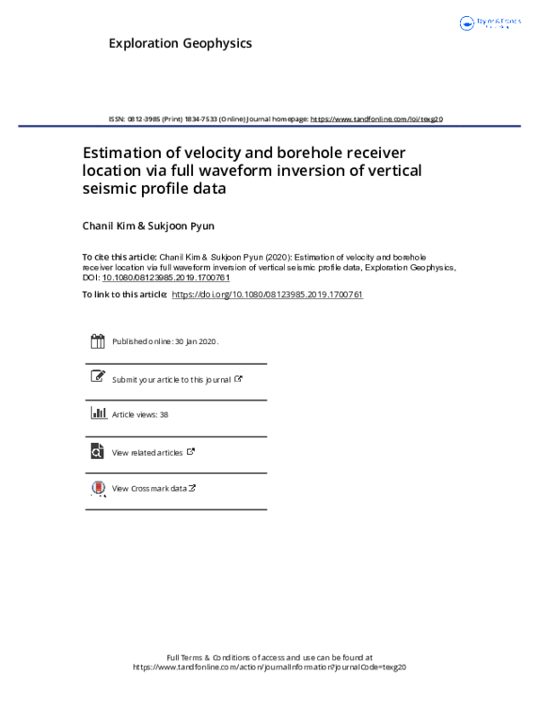 (PDF) Estimation of velocity and borehole receiver location via full waveform inversion of ...