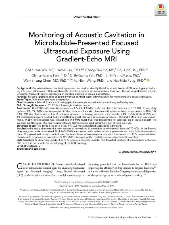(PDF) Monitoring of acoustic cavitation in microbubble‐presented ...