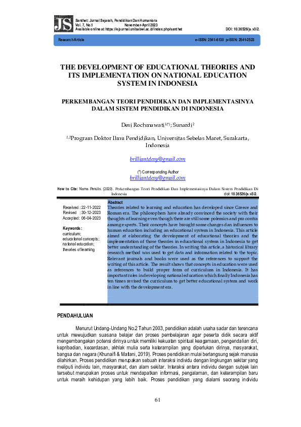 (PDF) The Development of Educational Theories and Its Implementation on ...