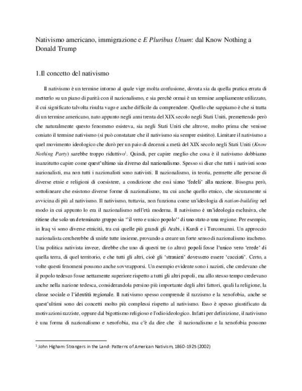 (PDF) Nativismo americano immigrazione e E Pluribus Unum