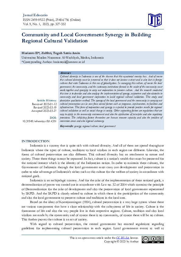 (PDF) Community and Local Government Synergy in Building Regional ...