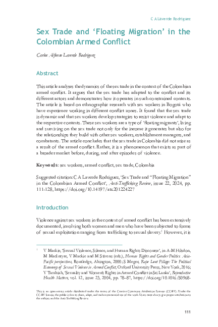 Pdf Sex Trade And ‘floating Migration In The Colombian Armed Conflict