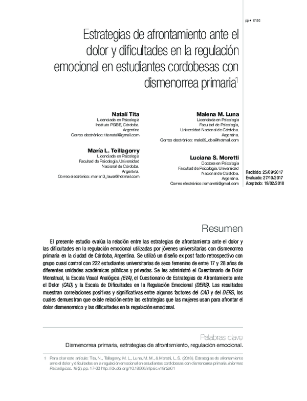 (PDF) Estrategias de afrontamiento ante el dolor y dificultades en la ...