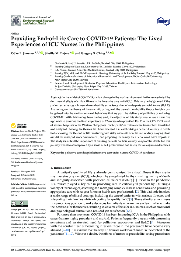 (PDF) Providing End-of-Life Care to COVID-19 Patients: The Lived ...