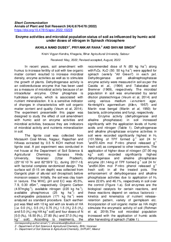 (PDF) Enzyme activities and microbial population status of soil as influenced by humic acid ...