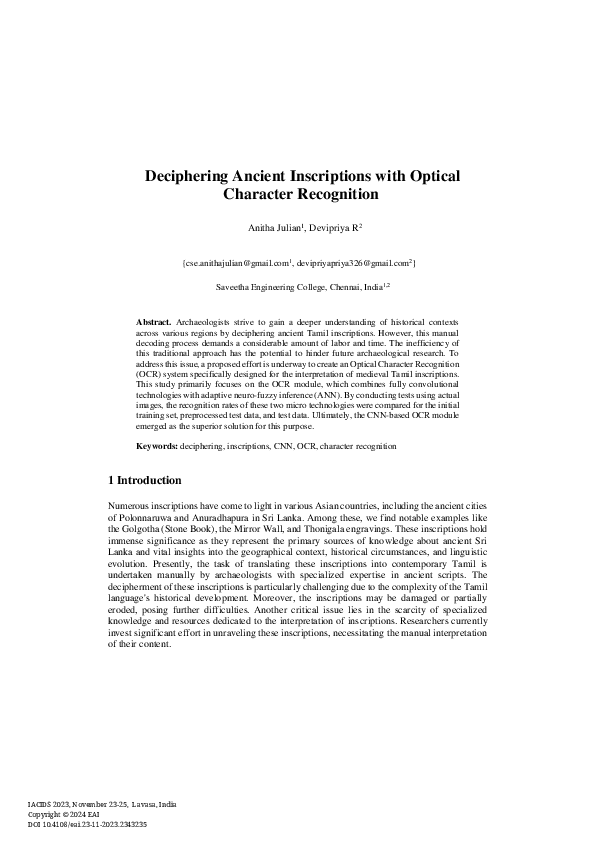 (PDF) Deciphering Ancient Inscriptions with Optical Character Recognition