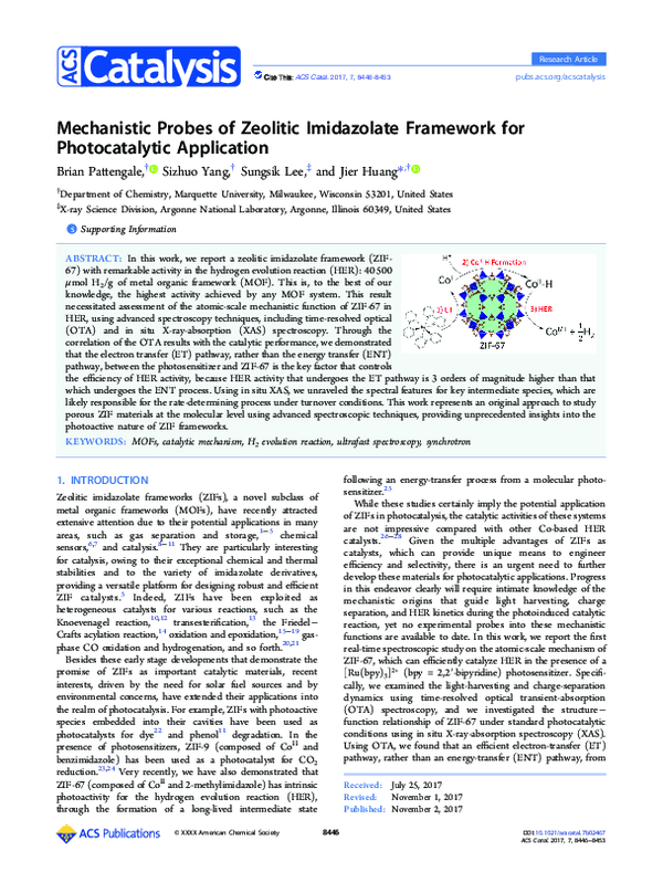 (PDF) Mechanistic Probes of Zeolitic Imidazolate Framework for Photocatalytic Application