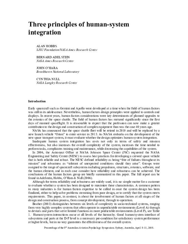 (PDF) Three principles of human-system integration