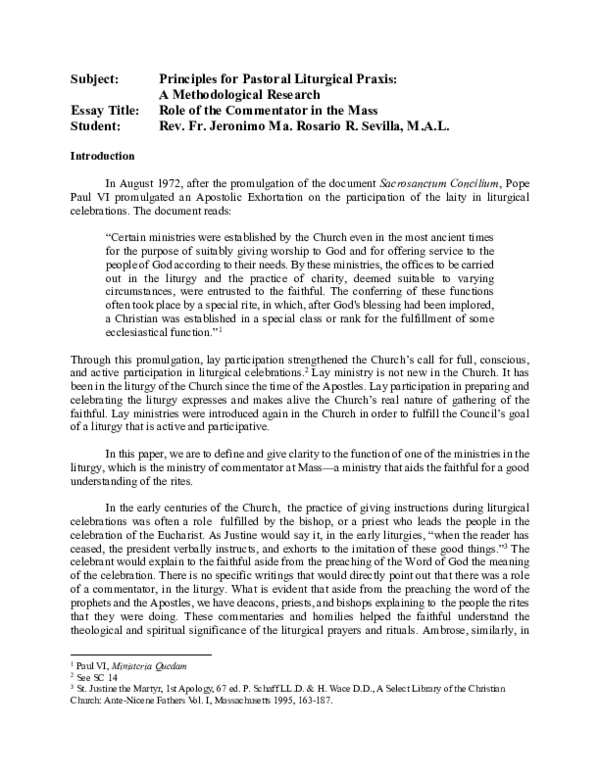 (PDF) Principles for Pastoral Liturgical Praxis: A Methodological ...