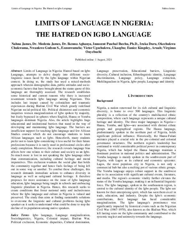 (PDF) Limits of Language in Nigeria The Hatred on Igbo Language