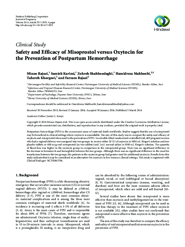 (PDF) Safety and Efficacy of Misoprostol versus Oxytocin for the ...