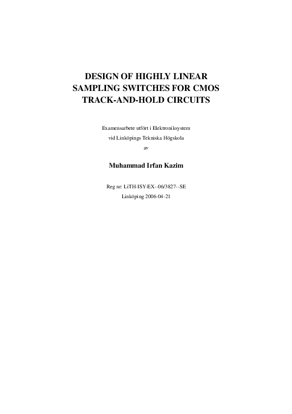 (PDF) Design of Highly Linear Sampling Switches for Cmos Track-And-Hold Circuits