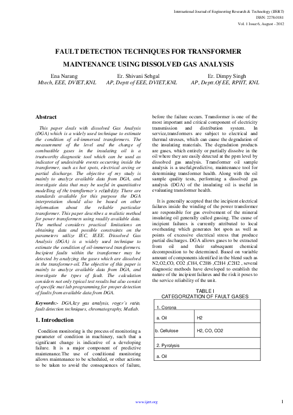 (PDF) Fault Detection Techniques for Transformer Maintenance Using Dissolved Gas Analysis