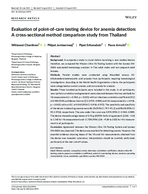 (PDF) Evaluation of point‐of‐care testing device for anemia detection ...