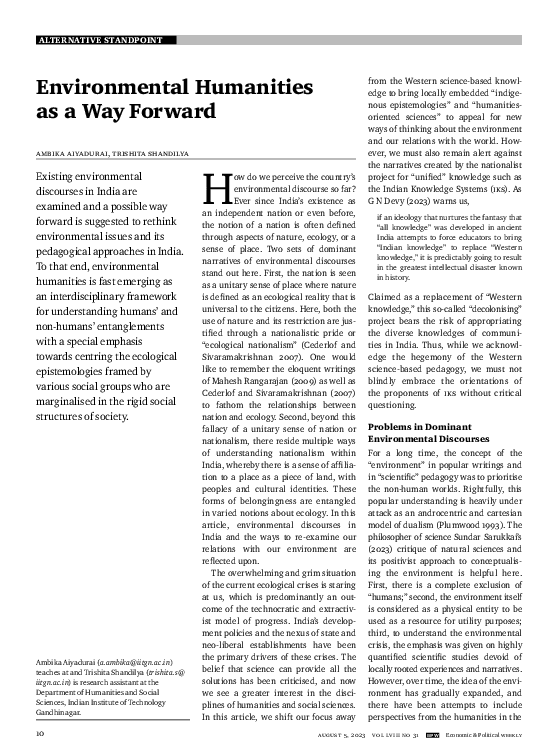 (PDF) Environmental Humanities as a Way Forward