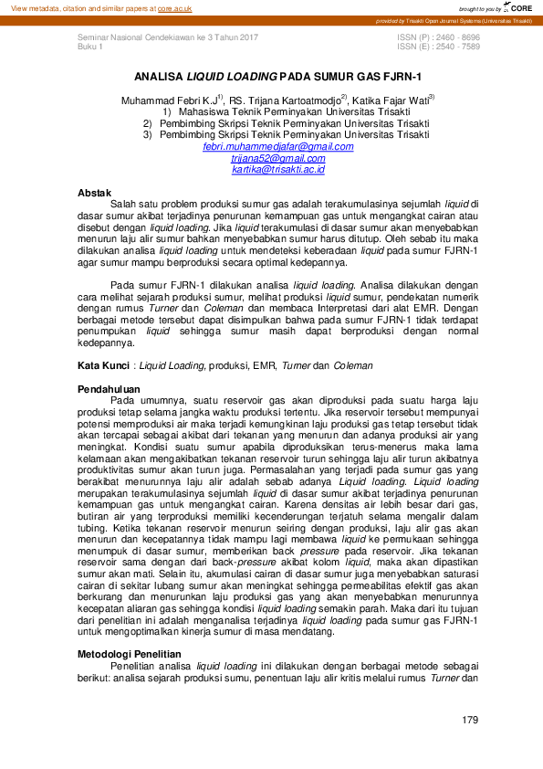 (PDF) Analisa Liquid Loading Pada Sumur Gas FJRN-1