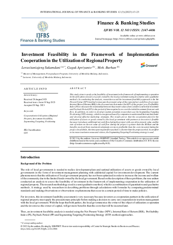 (PDF) Investment Feasibility in the Framework of Implementation Cooperation in the Utilization ...