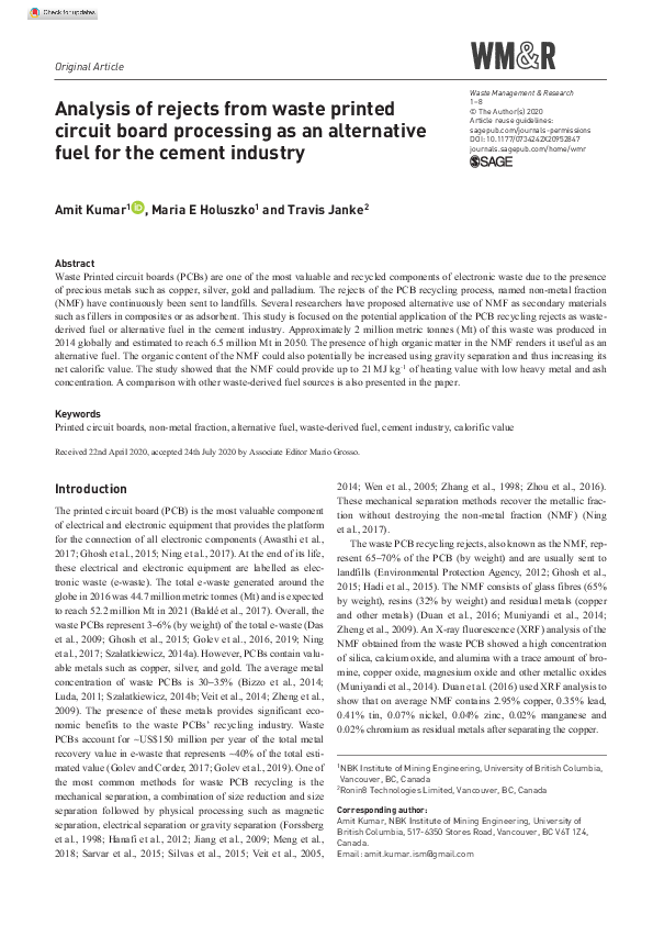 (PDF) Analysis of rejects from waste printed circuit board processing ...