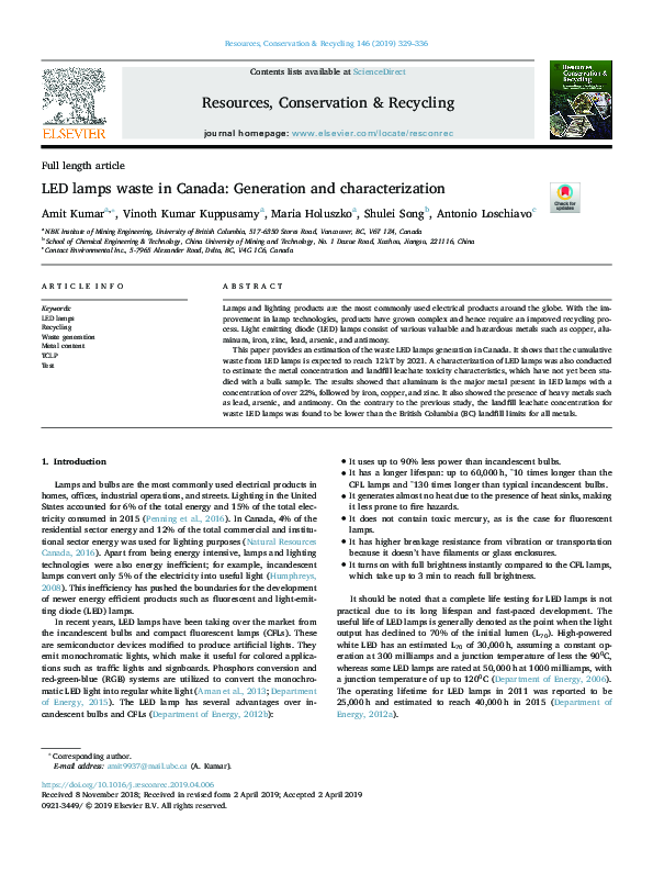 (PDF) LED lamps waste in Canada: Generation and characterization