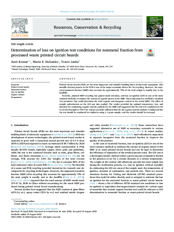 (PDF) Determination of loss on ignition test conditions for nonmetal ...