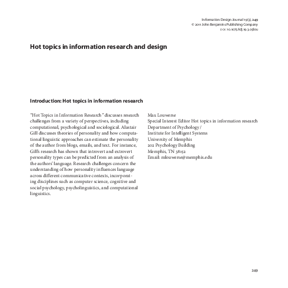 (PDF) Introduction: Hot Topics in Information Research and Design