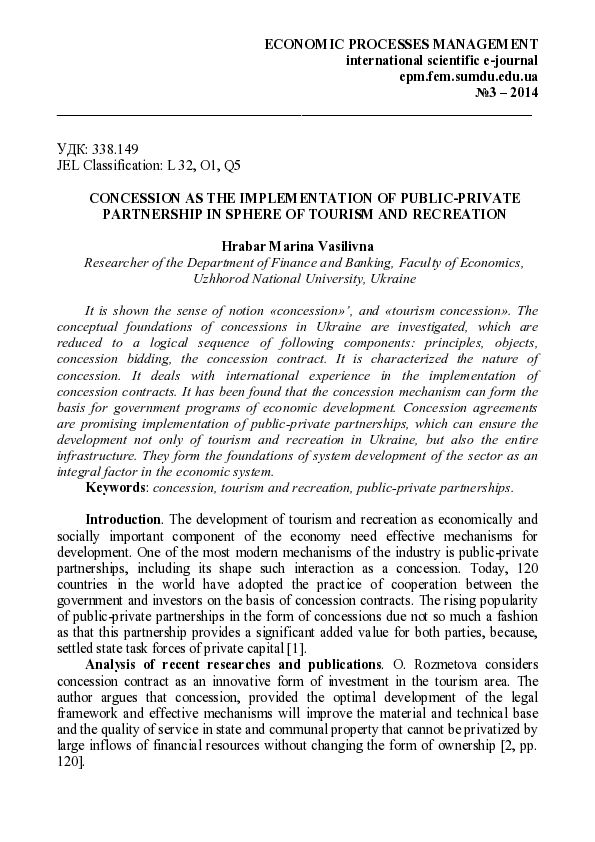 (PDF) Concession as the implementation of public-private partnership in ...