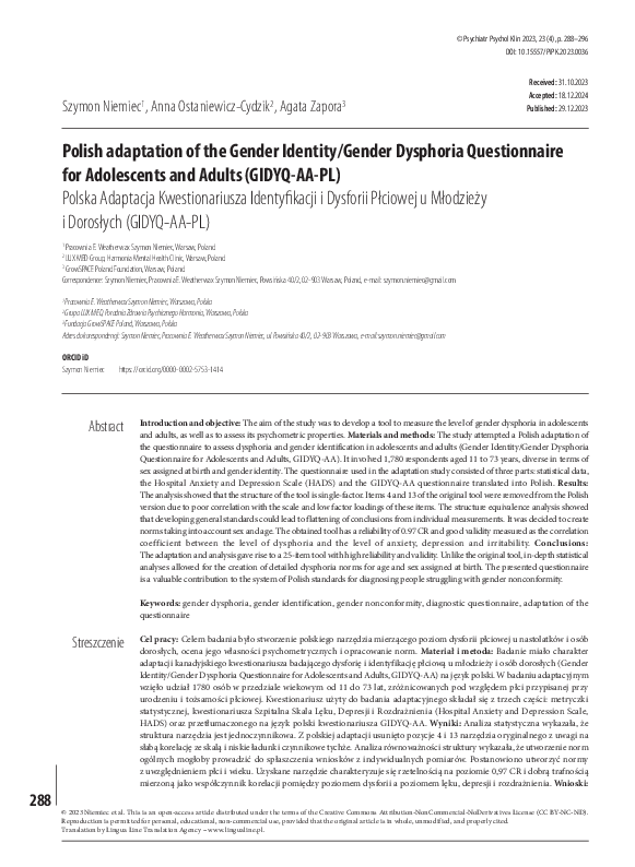 (PDF) Polish adaptation of the Gender Identity/Gender Dysphoria ...
