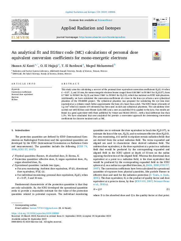(PDF) An analytical fit and EGSnrc code (MC) calculations of personal ...