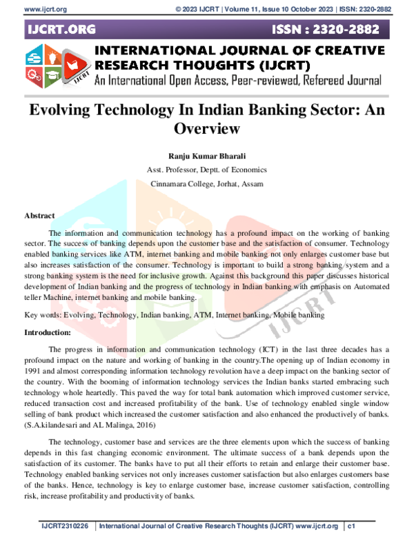 (PDF) Evolving Technology in Indian Banking Sector: An Overview