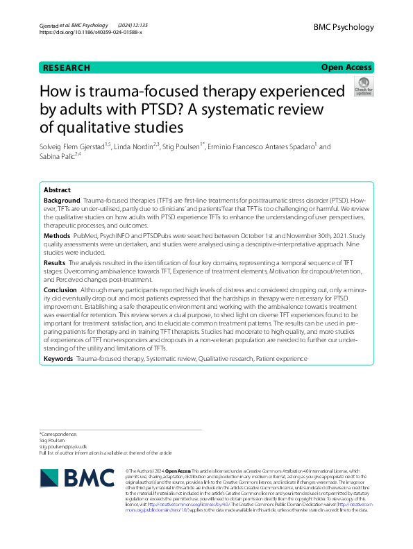 (PDF) How is trauma-focused therapy experienced by adults with PTSD? A ...