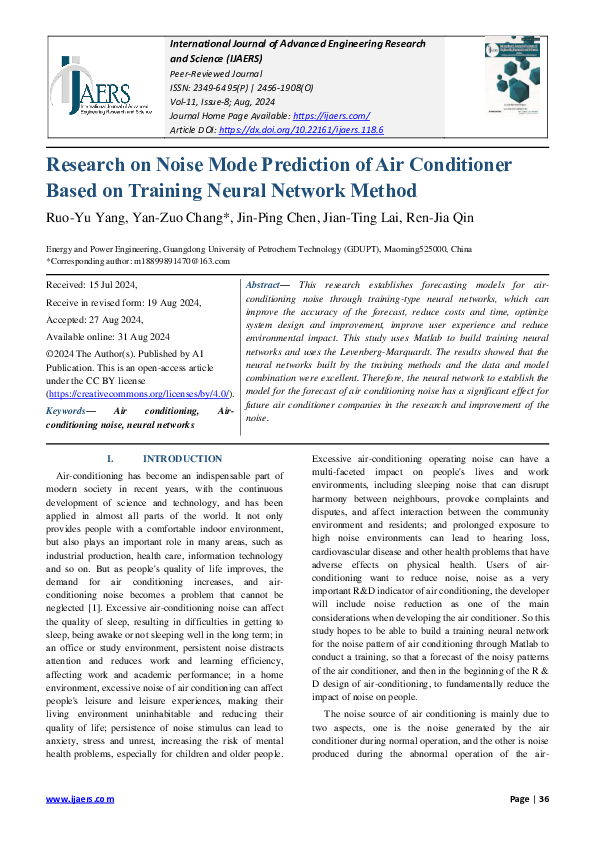 (PDF) Research on Noise Mode Prediction of Air Conditioner Based on Training Neural Network Method