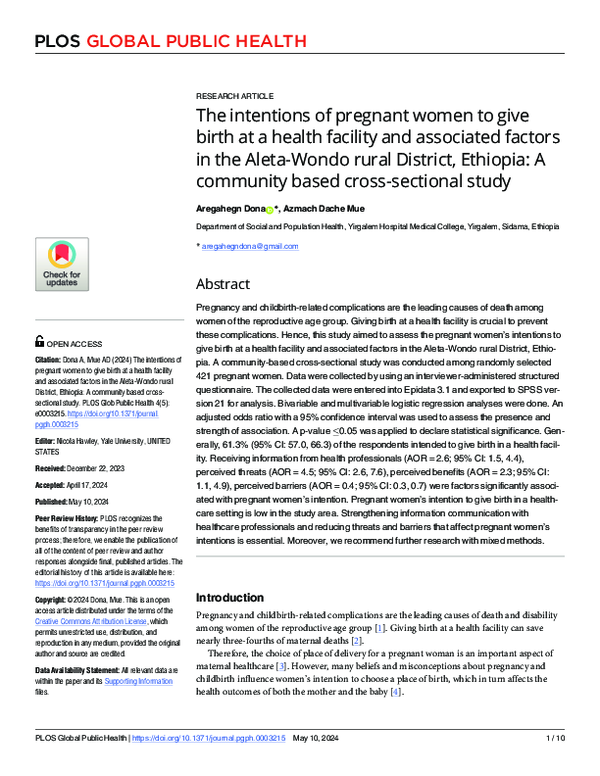 (PDF) The intentions of pregnant women to give birth at a health ...