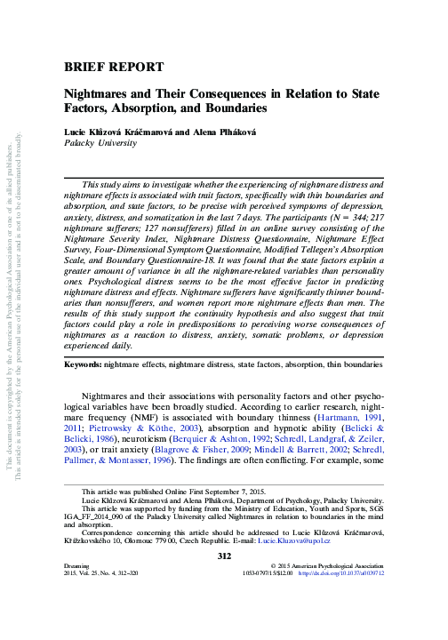 (PDF) Nightmares and their consequences in relation to state factors ...