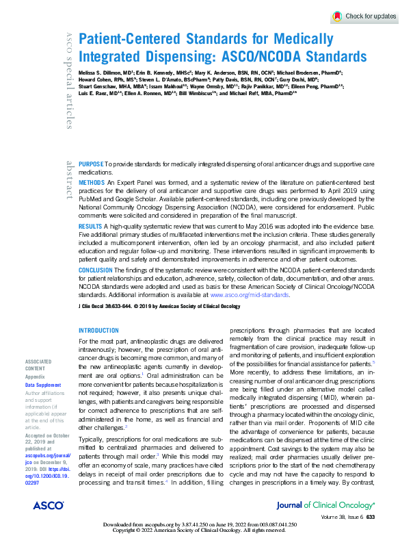 (PDF) Patient-Centered Standards for Medically Integrated Dispensing: ASCO/NCODA Standards ...