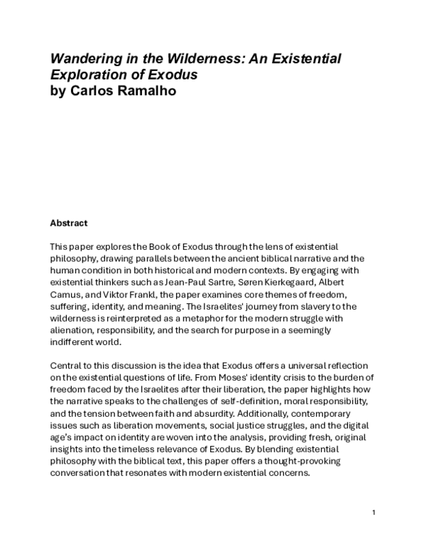 (PDF) Wandering in the Wilderness An Existential Exploration of Exodus