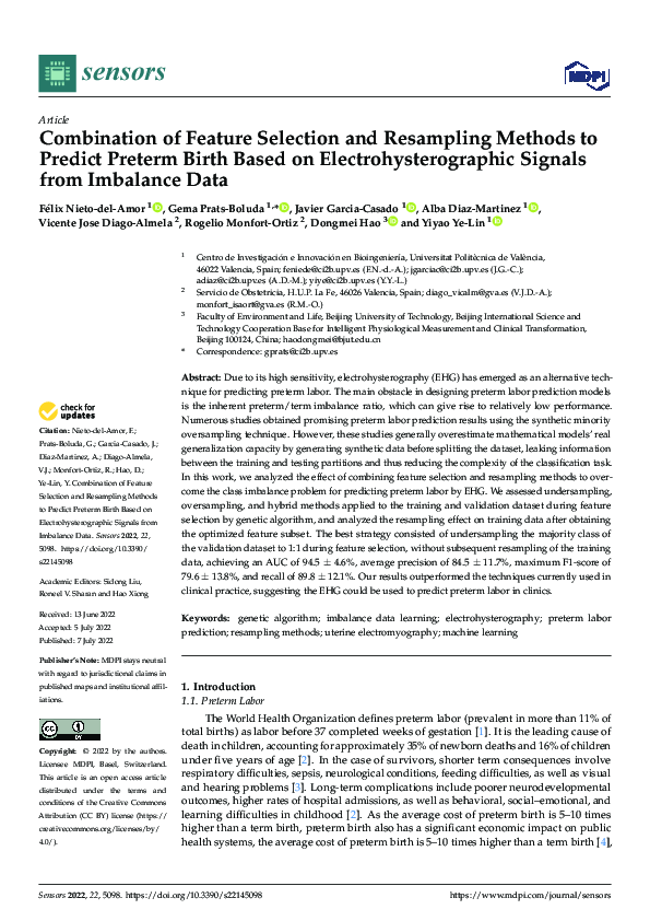 (PDF) Combination of Feature Selection and Resampling Methods to Predict Preterm Birth Based on ...