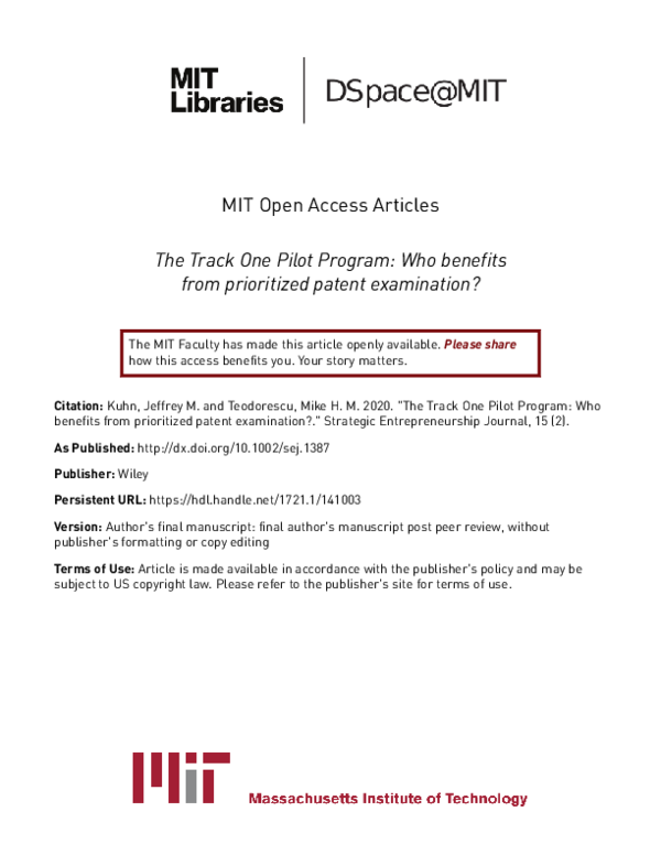 (PDF) The Track One Pilot Program: Who benefits from prioritized patent ...